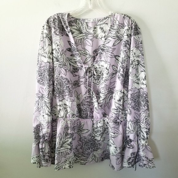 Dex | Tops | Dex Floral Purple White Lightweight Peasant Blouse Top ...